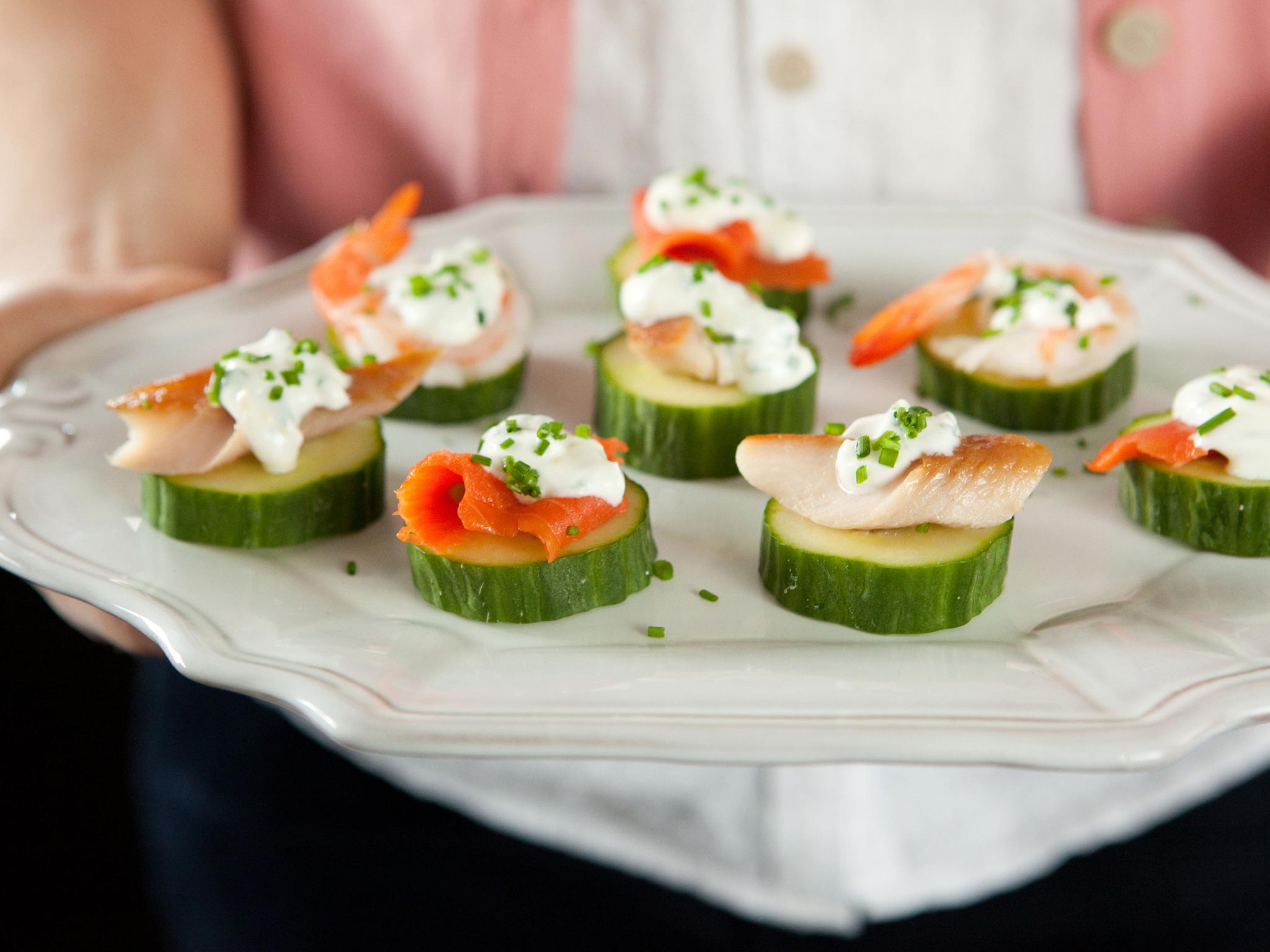 Recipe: Seafood Cucumber Stacks with Lemon Cream and Chives | Whole ...