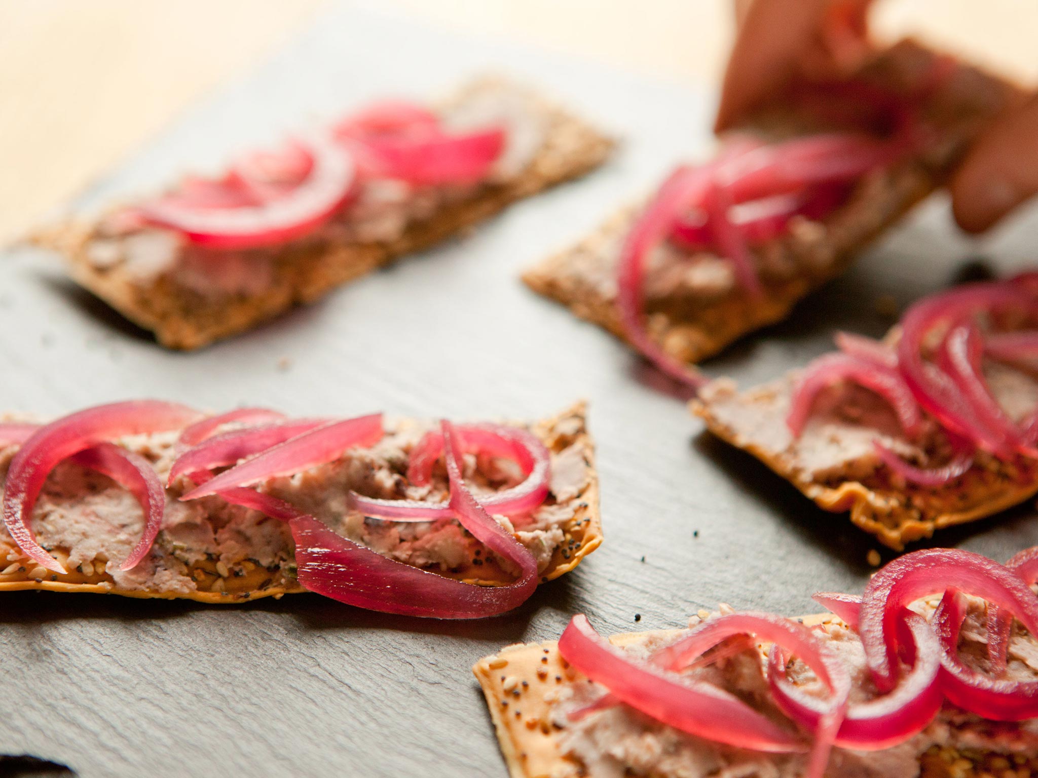 Recipe: Black-Eyed Pea Pâté with Pickled Onions on Flatbread Crackers ...