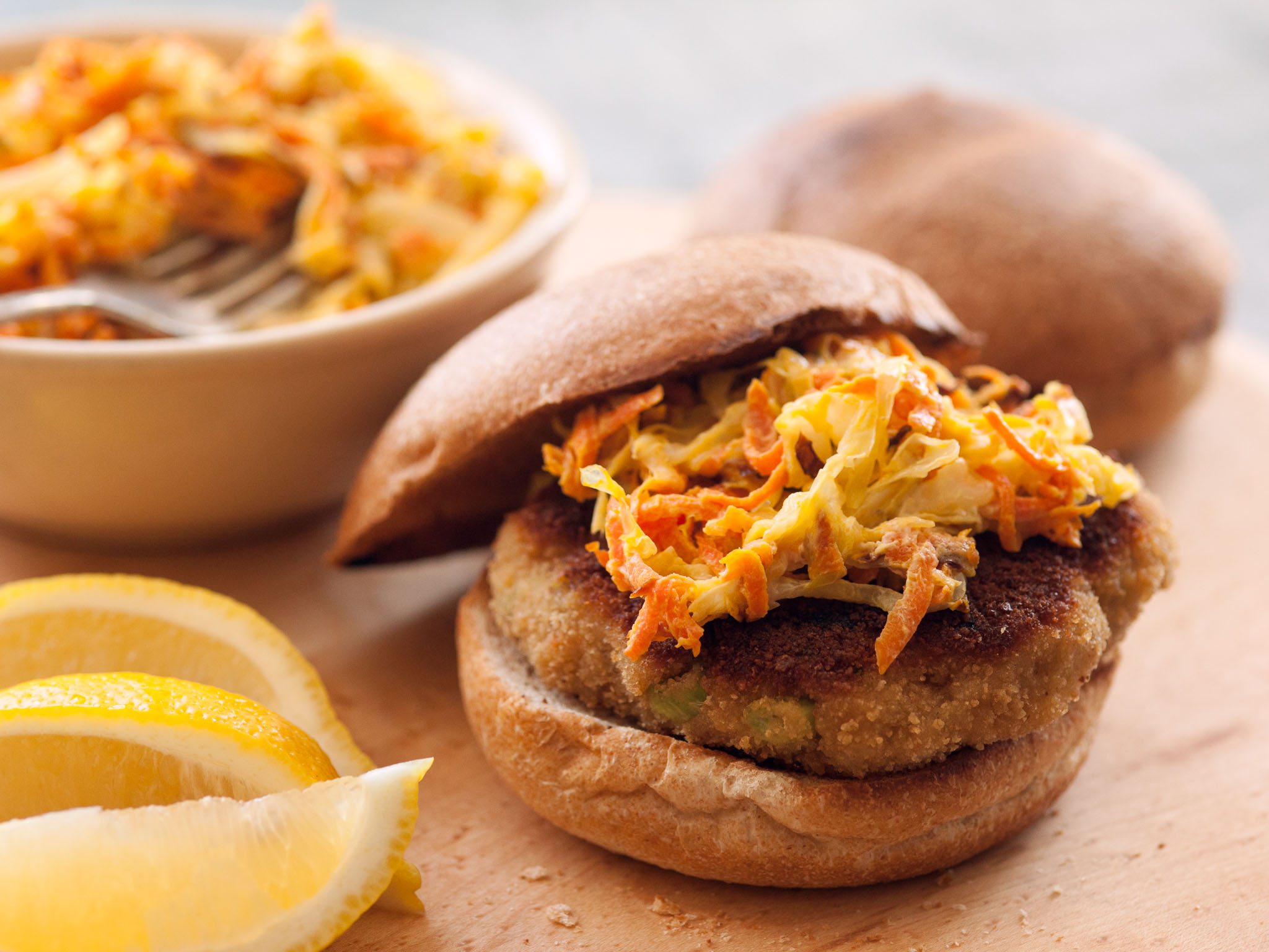 Recipe: Seafood Burgers with Roasted Cabbage Slaw | Whole Foods Market